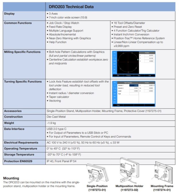 ACU-RITE 203 Digital Readout (DRO) Systems - Webb Machinery